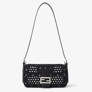 Fendi Baguette® 26424 Re Edition Bag With Black Embroidery And Mirrors